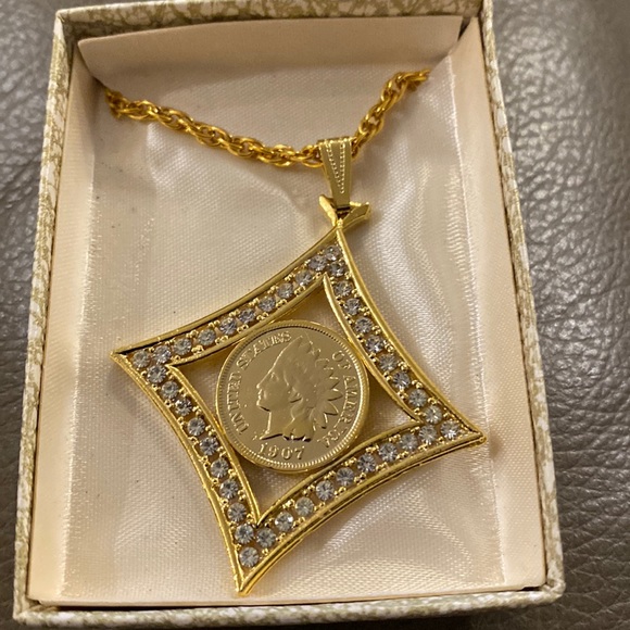 Jewelry | Vintage Gold Tone Coin Necklace Pendant Us One Cent 24 | Poshmark